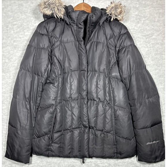 Eddie Bauer | Jackets & Coats | Eddie Bauer Black Puffer Down Faux Fur ...